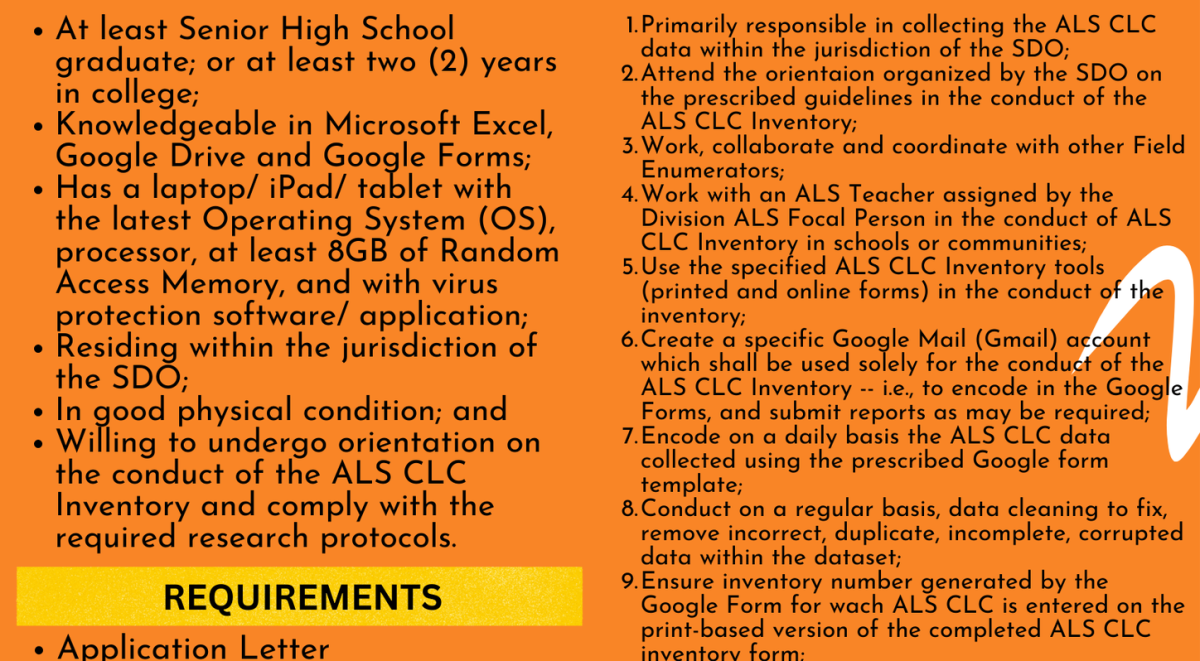 Hiring! : ALS Field Enumerator. – DEPARTMENT OF EDUCATION